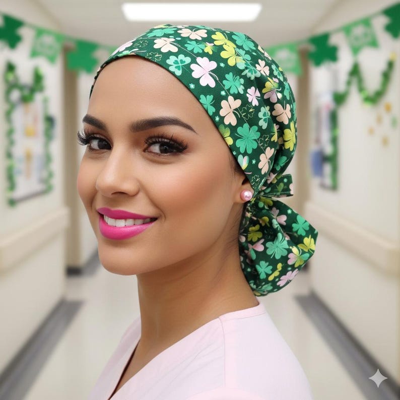 Medium, St. Patrick's Day Satin Lined Scrub Hat, Protect Hair W/satin ...