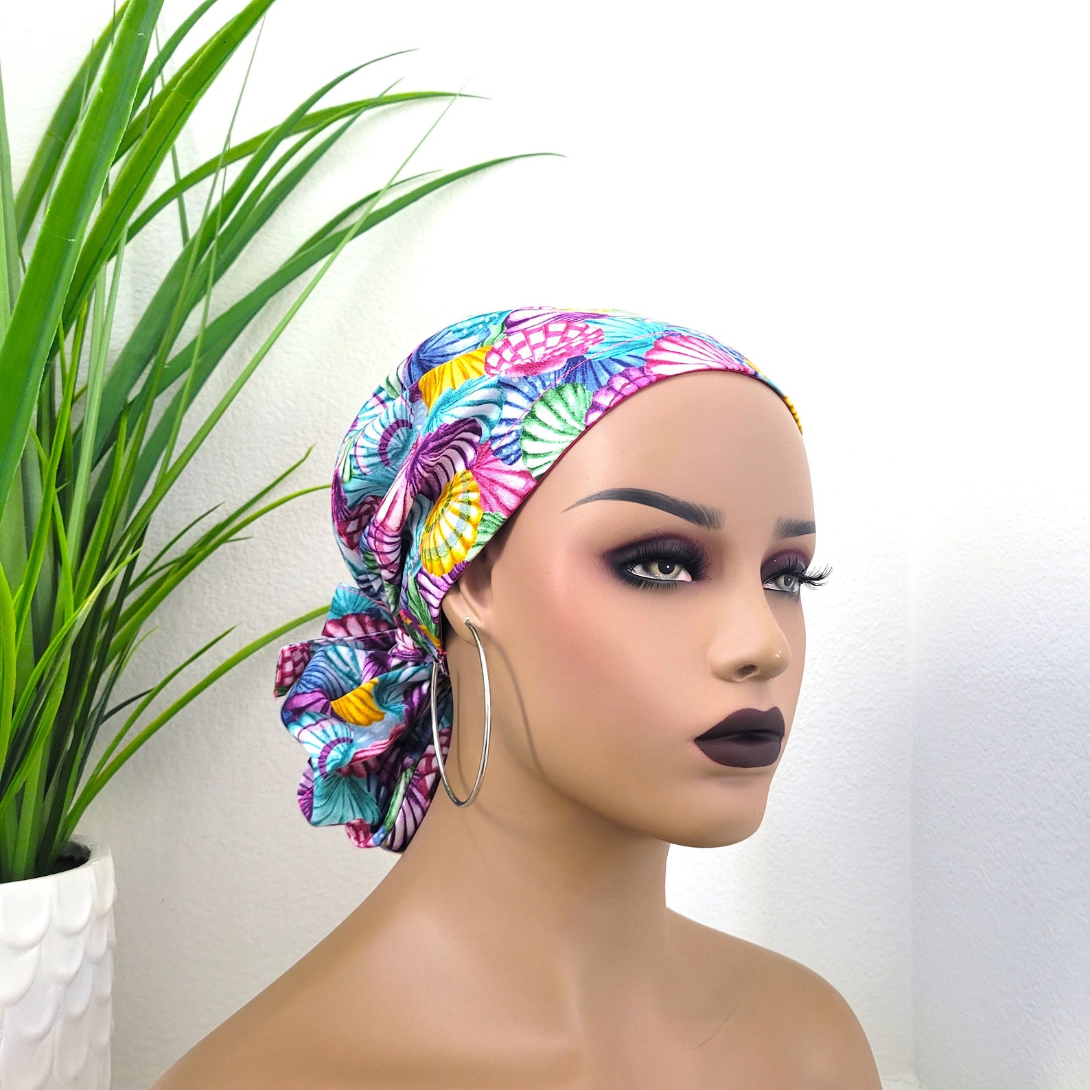 Small, Island Seashells Satin Lined Scrub Hat, Protect Hair W/satin ...