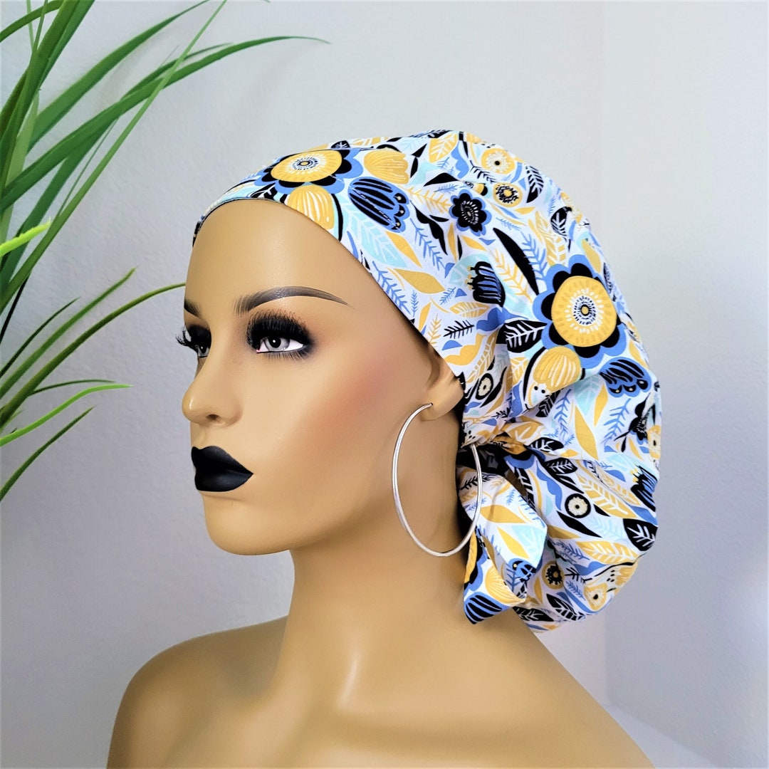 Large Satin Lined Scrub Hat, Protect Hair W/satin Lined Ponytail Scrub ...