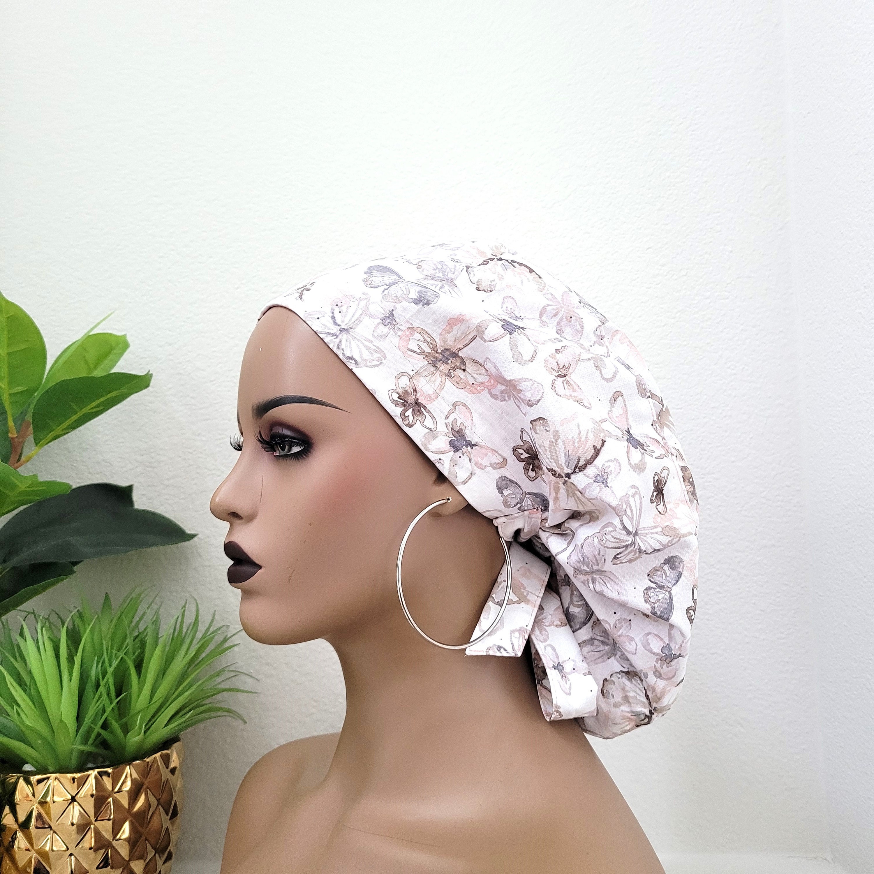 Large Butterfly Satin Lined Scrub Hat, Protect Hair W/satin Lined ...