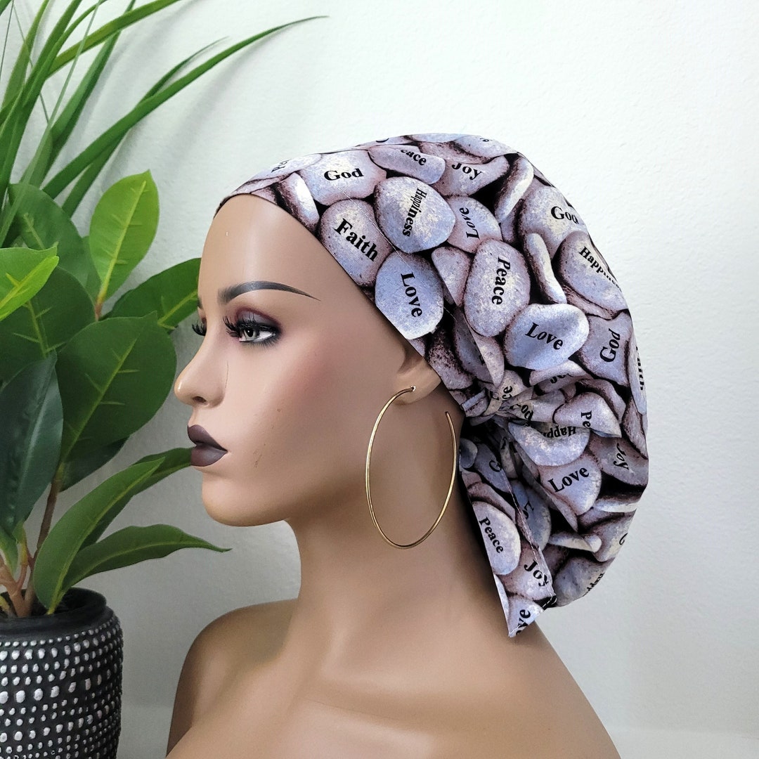 Large Peace/faith/god/joy Satin Lined Scrub Hat, Protect Hair W/satin ...