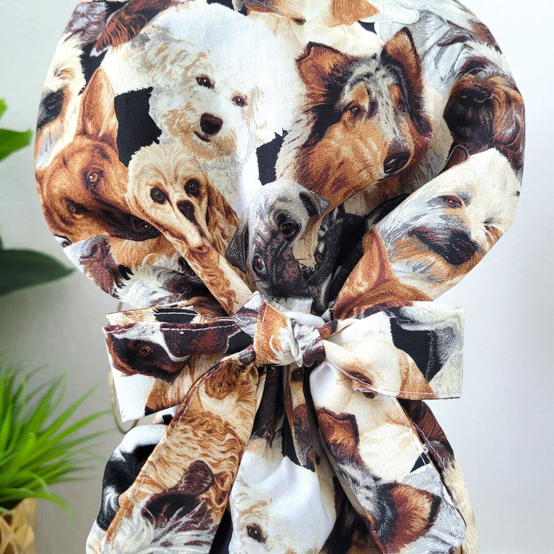 Medium, Puppy Love Satin Lined Scrub Hat, Protect Hair W/satin Lined ...