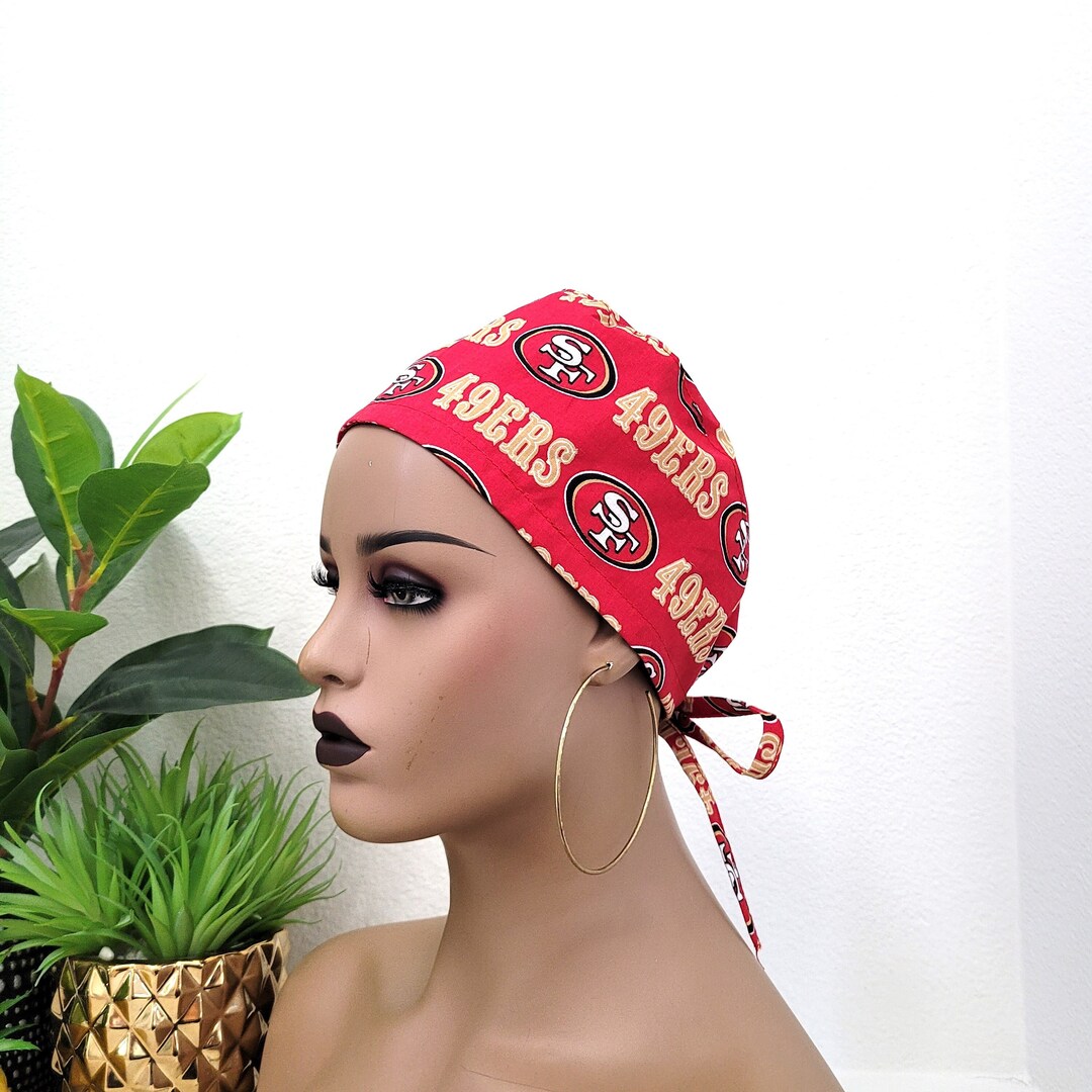 Large 49ers Satin Lined Scrub Hat, Protect Hair W/satin Lined Surgical ...