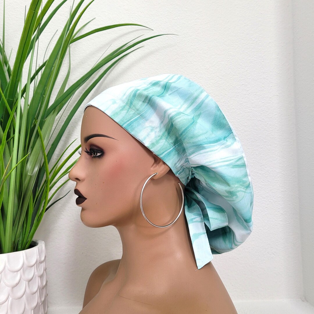 Large, Bold Marble Green Satin Lined Scrub Hat, Protect Hair W/satin ...