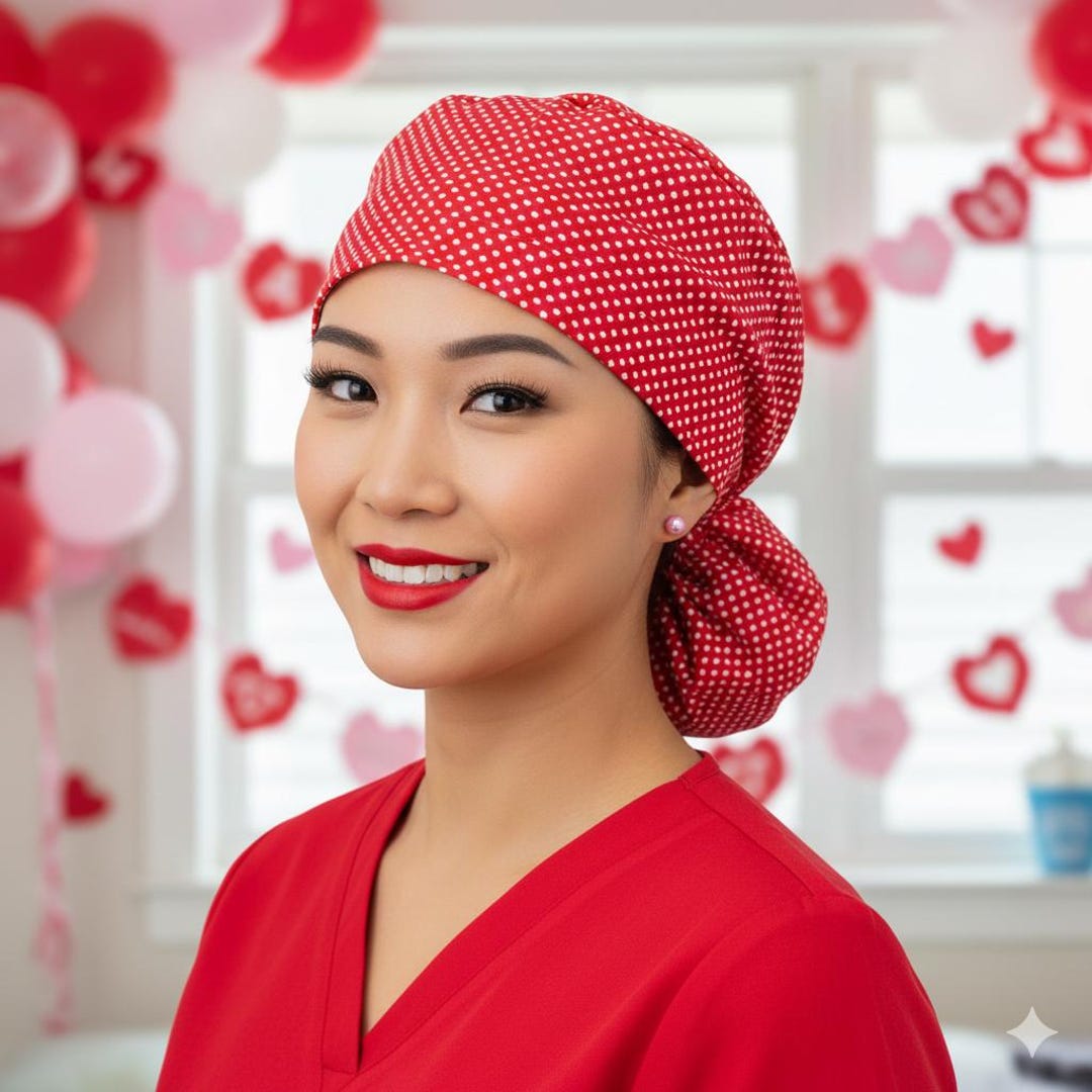 Large, Micro Mini Pink Hearts, Protect Hair With Satin Lined Scrub Hat ...