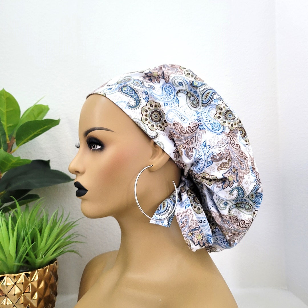 Large Paisley Satin Lined Scrub Hat, Protect Hair W/satin Lined ...