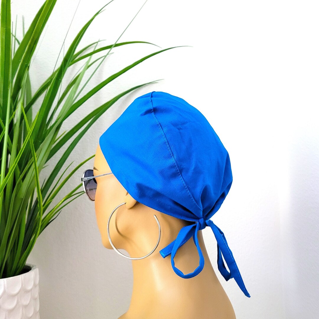 Medium, Bold Blue Surgical Satin Lined Scrub Hat, Protect Hair W/satin ...