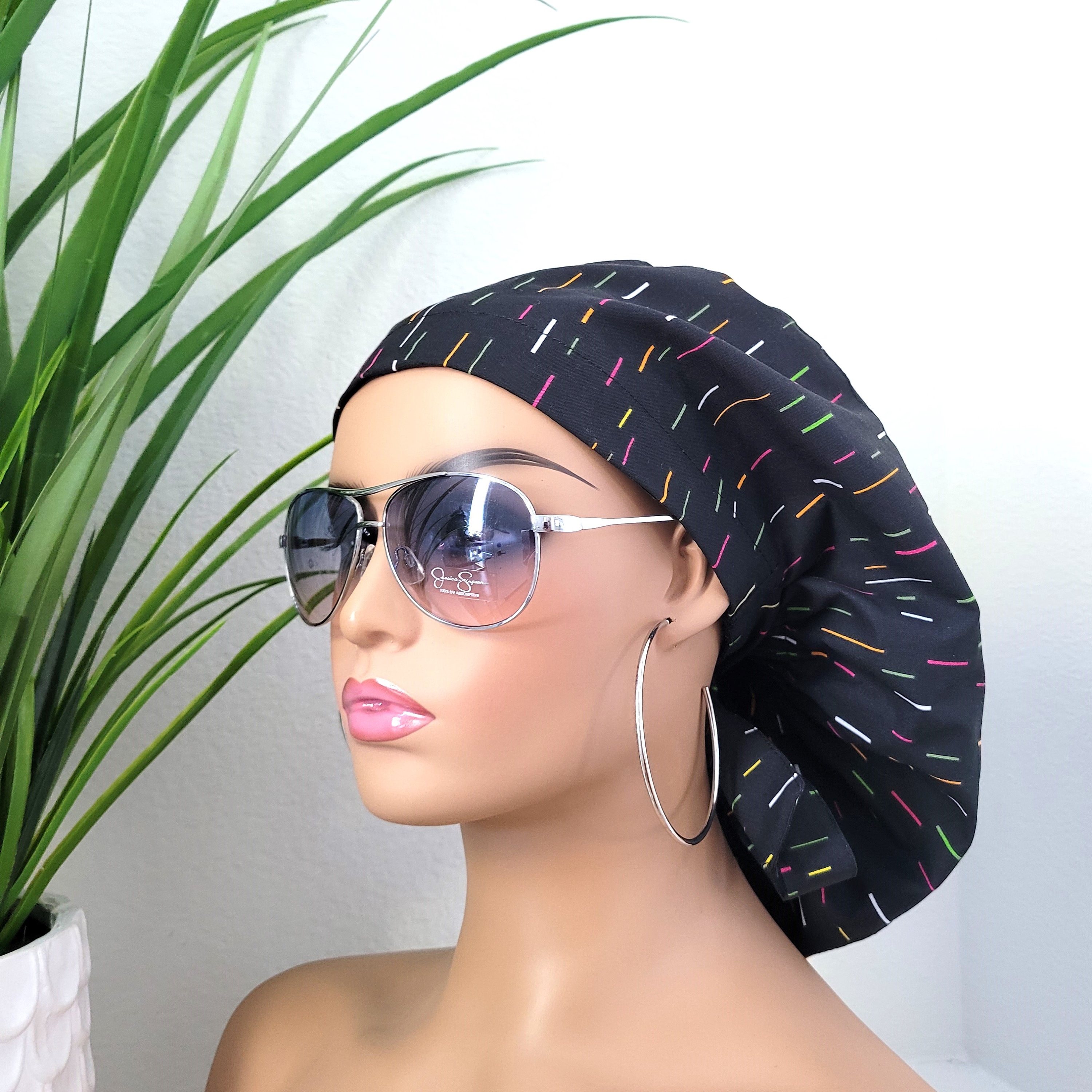 Large Satin Lined Scrub Hat, Protect Hair W/satin Lined Ponytail Scrub ...