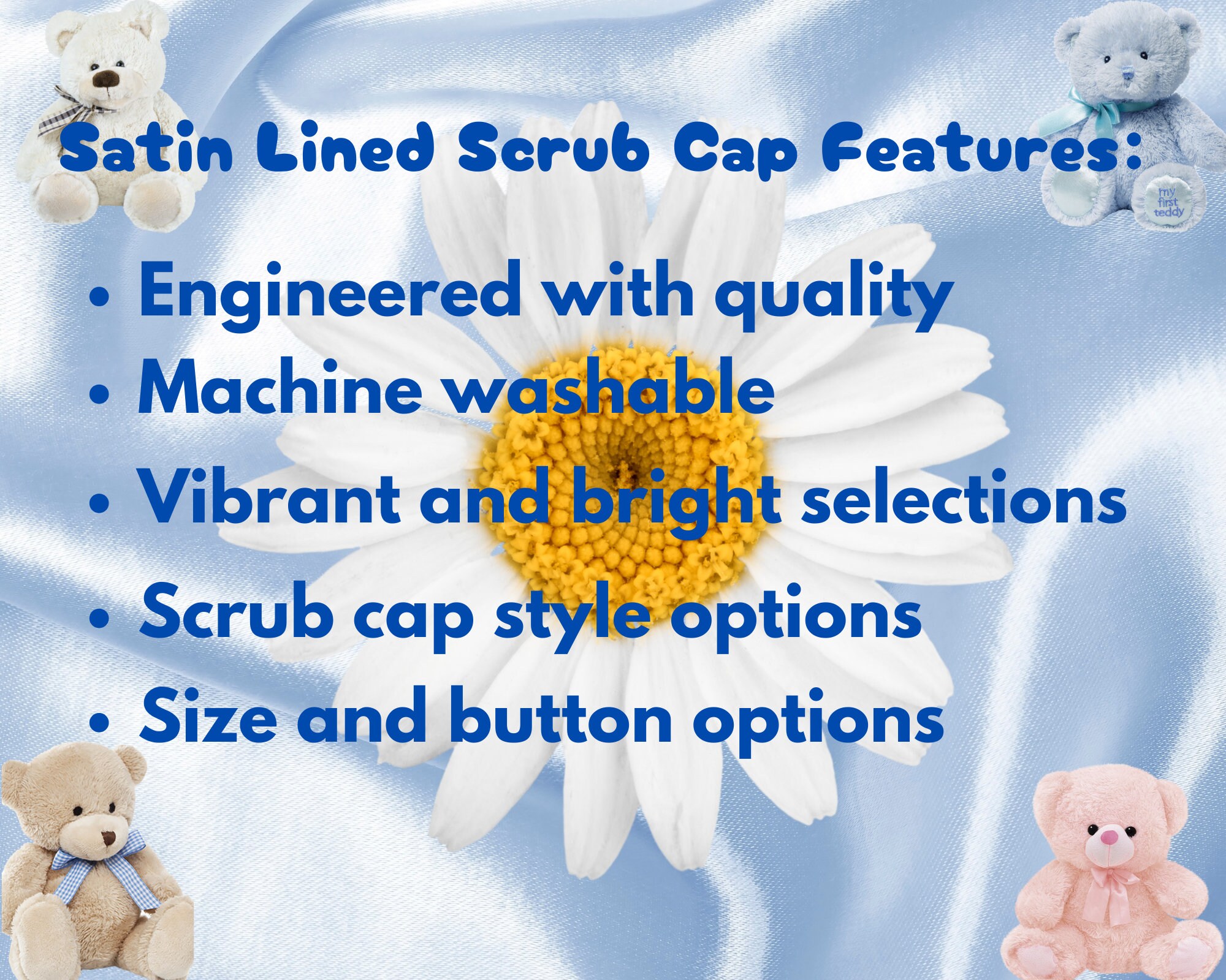 Small Busy Bee Scrub Cap, Protect Hair W/satin Lined Ponytail Scrub Cap ...