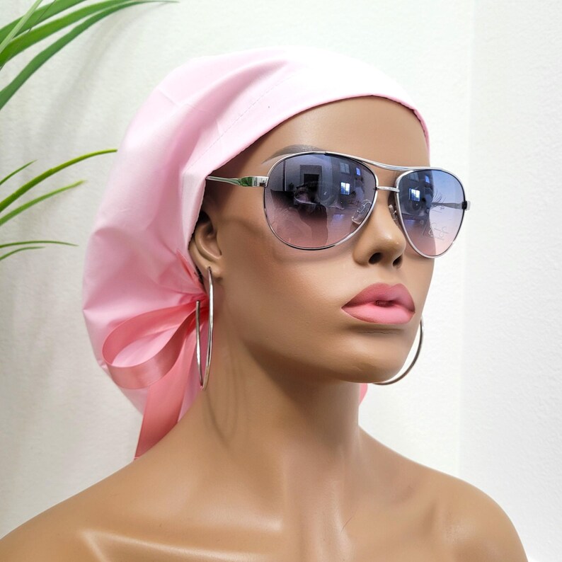 Medium, Pretty in Pink Satin Lined Scrub Hat, Protect Hair W/satin ...