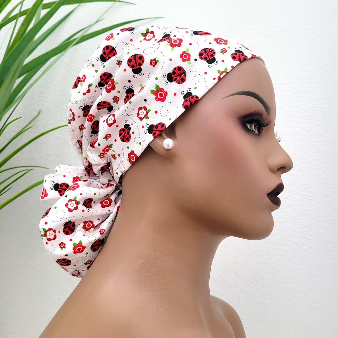 Medium, Cute Miss Ladybug, Satin Lined Scrub Hat, Protect Hair W/satin ...