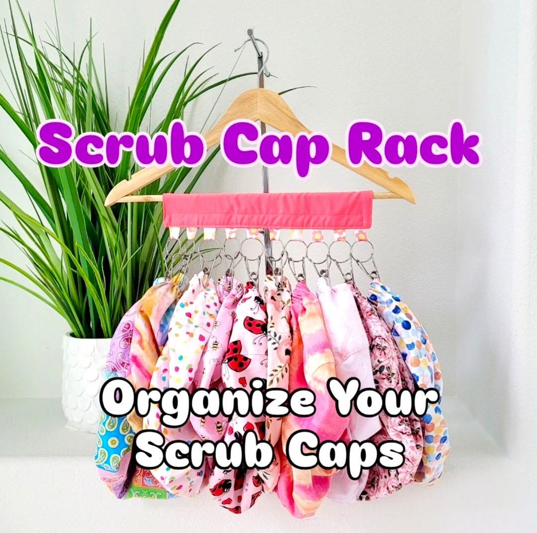 Grab and Go, Scrub Cap Rack Holds up to 10 Scrub Caps, Clothes Hanger ...