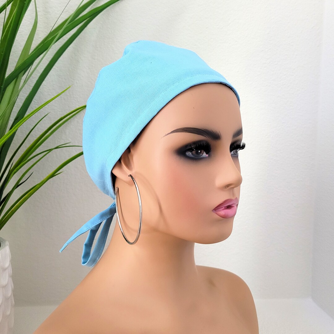 Small, Light Blue Surgical Satin Lined Scrub Hat, Protect Hair W/satin ...