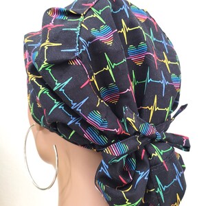 Large Euro Heartbeat Satin Lined Scrub Hat, Protect Hair W/satin Lined ...