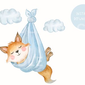 Baby Fox Watercolour Clipart Blue Baby Shower Clipart Art for Baby Boy ...