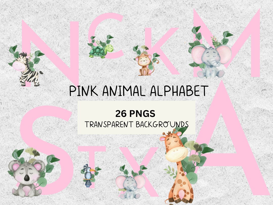 Safari Animal Alphabet Clipart Cute Pink Watercolour Alphabet Animal ...