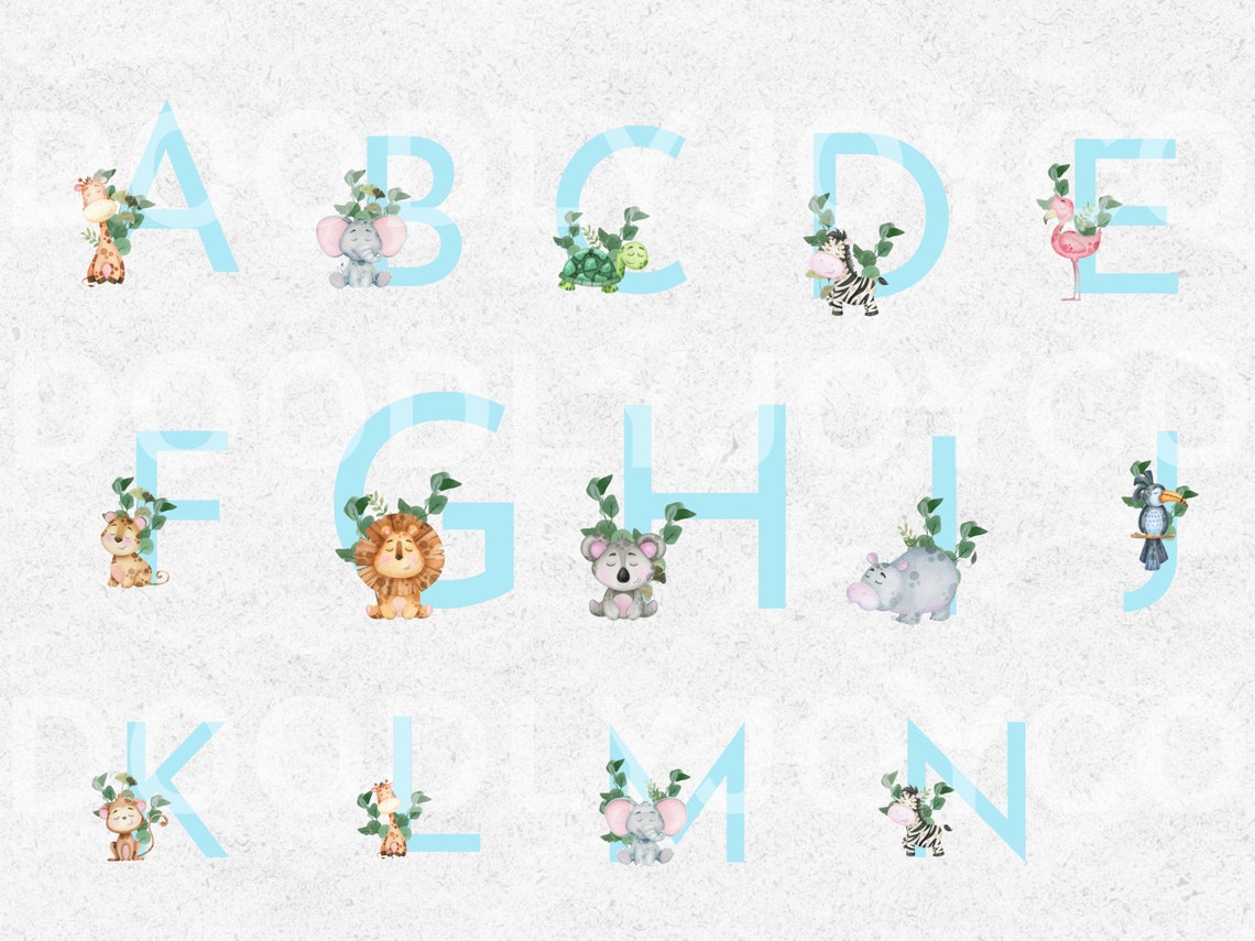 Animal Alphabet Clipart Cute Blue Watercolour Alphabet Animal PNG ...