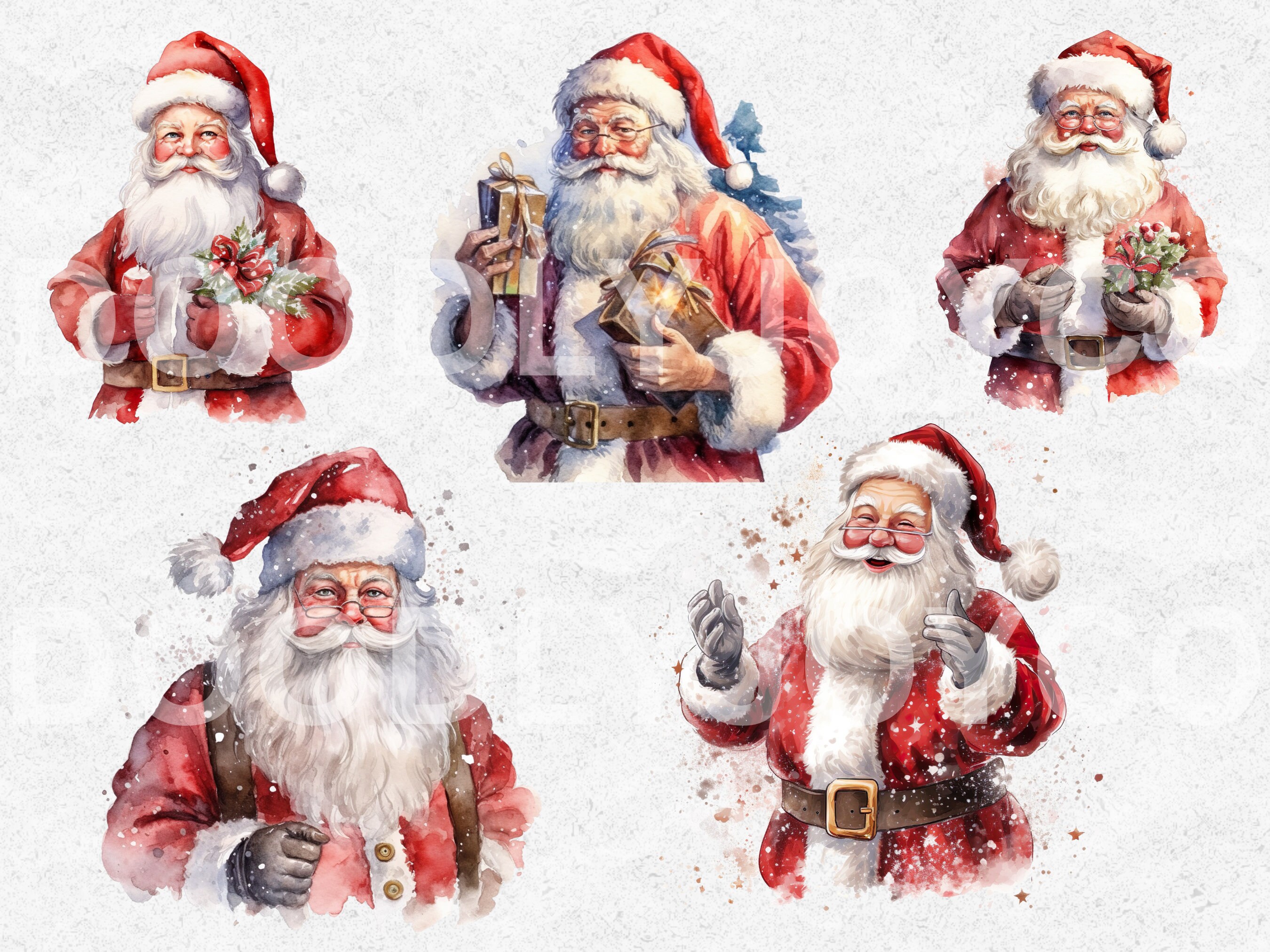 Santa Claus Clipart Watercolour Christmas Clipart Festive Holiday ...