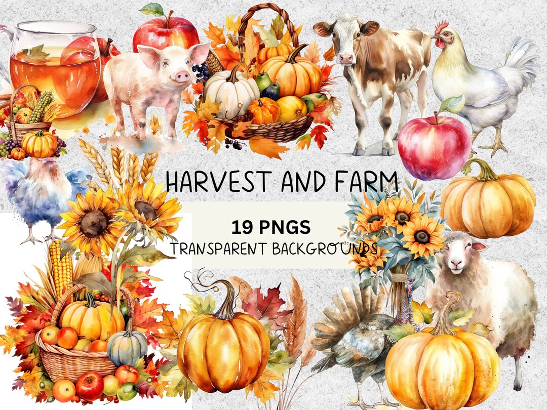 Thanksgiving Clipart Watercolour Harvest Clipart Pack Farm Animal ...