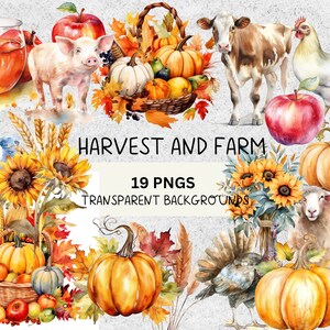 Thanksgiving Clipart Watercolour Harvest Clipart Pack Farm Animal ...