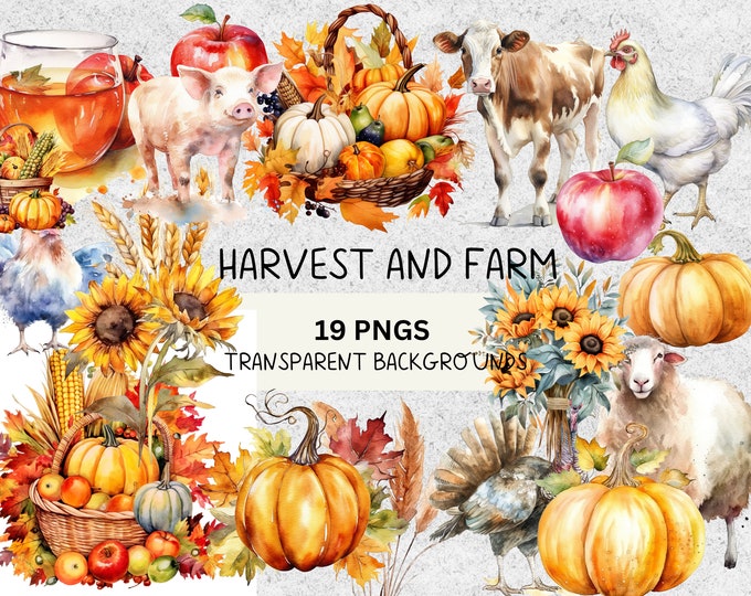 Thanksgiving Clipart Watercolour Harvest Clipart Pack Farm Animal ...