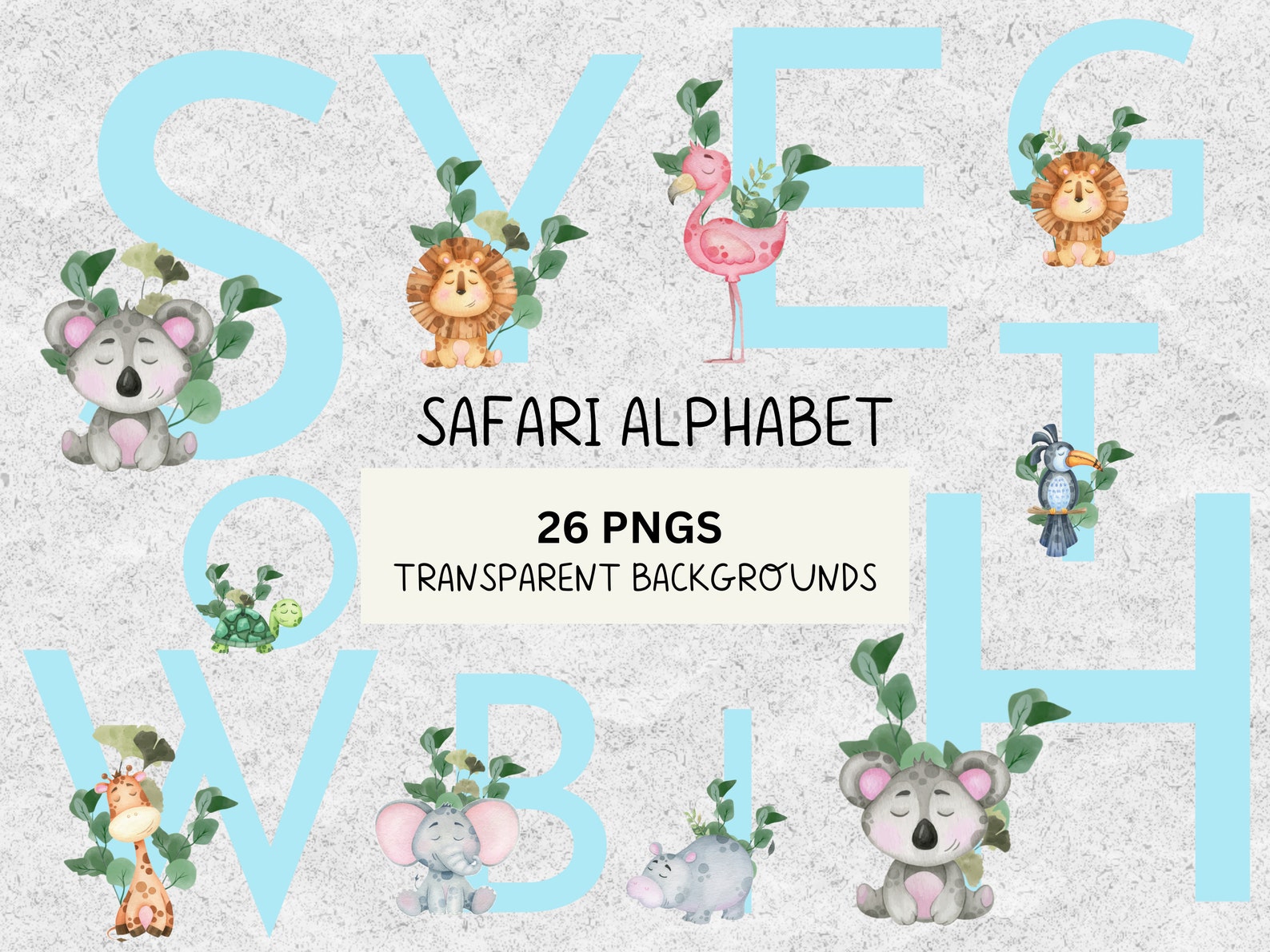 Animal Alphabet Clipart Cute Blue Watercolour Alphabet Animal - Etsy