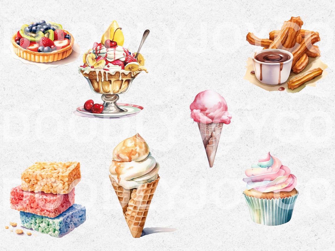 Sweet Watercolour Candy Clipart Pack Junk Food Clipart Sweets Cakes Ice ...