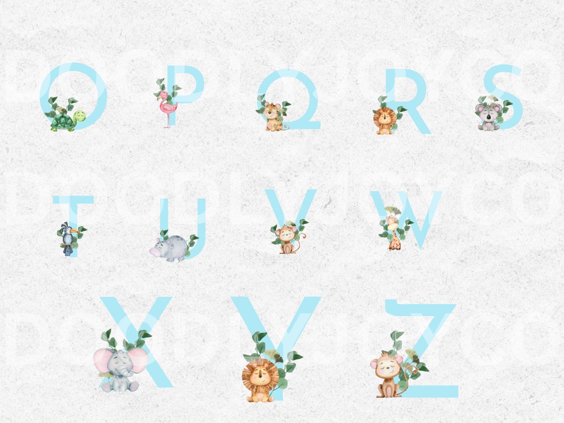 Animal Alphabet Clipart Cute Blue Watercolour Alphabet Animal PNG ...