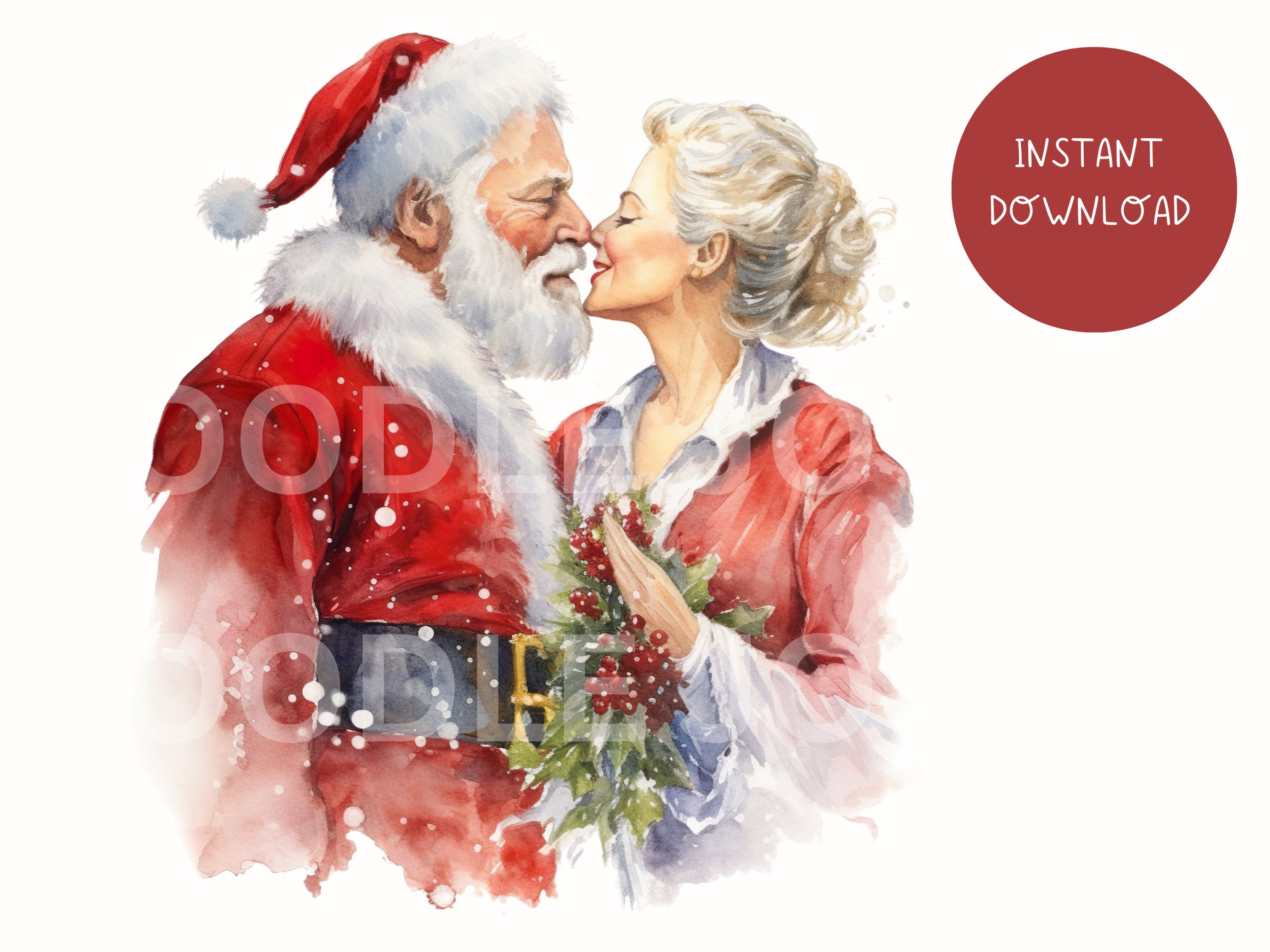 Mr and Mrs Claus Clipart Watercolour Christmas Clipart Holiday Clipart ...