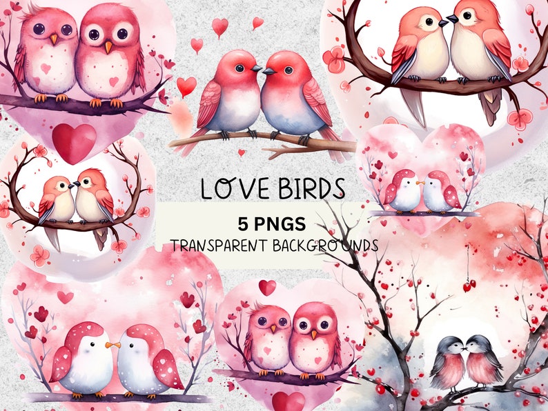 Valentine's Day PNG Watercolour Love Birds Clipart Valentine's Animal ...