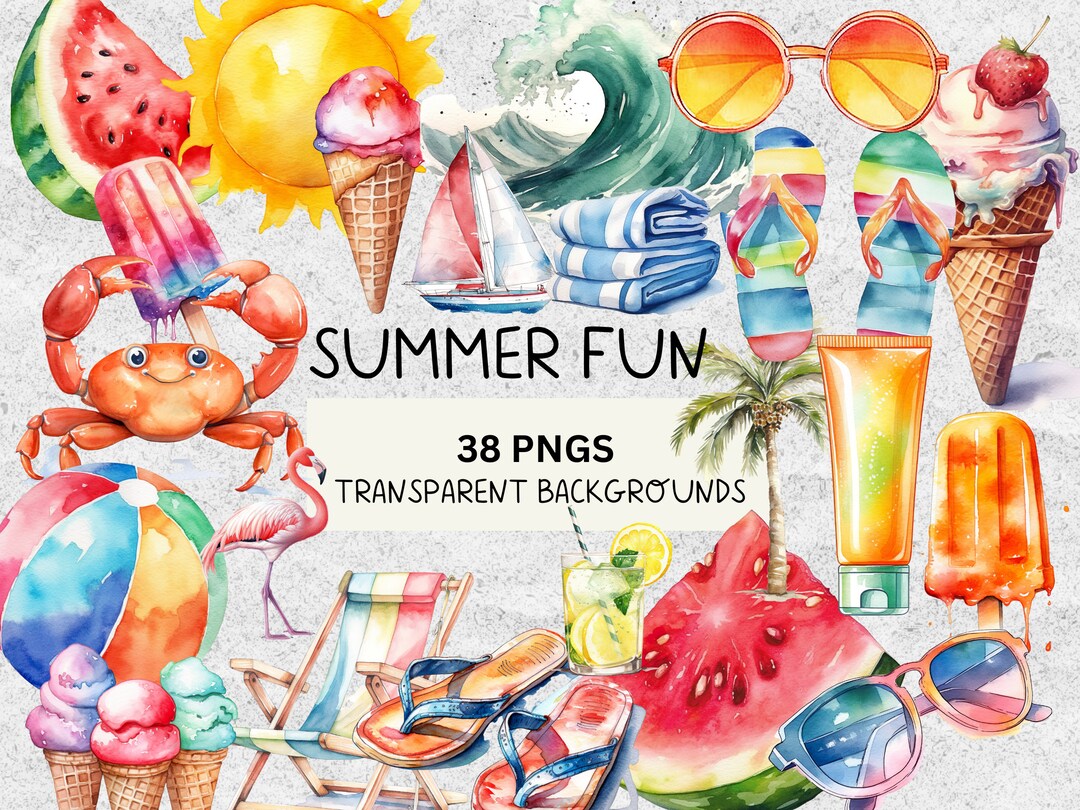 Summer Clipart Pack Summer Beach Transparent Png Clipart Watercolour ...