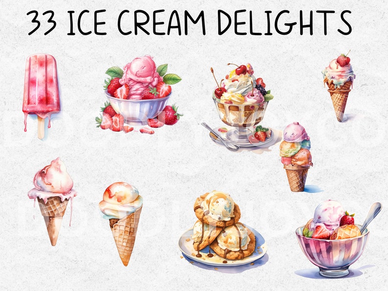 Watercolour Ice Cream Clipart Pack Dessert Watercolour Clipart - Etsy