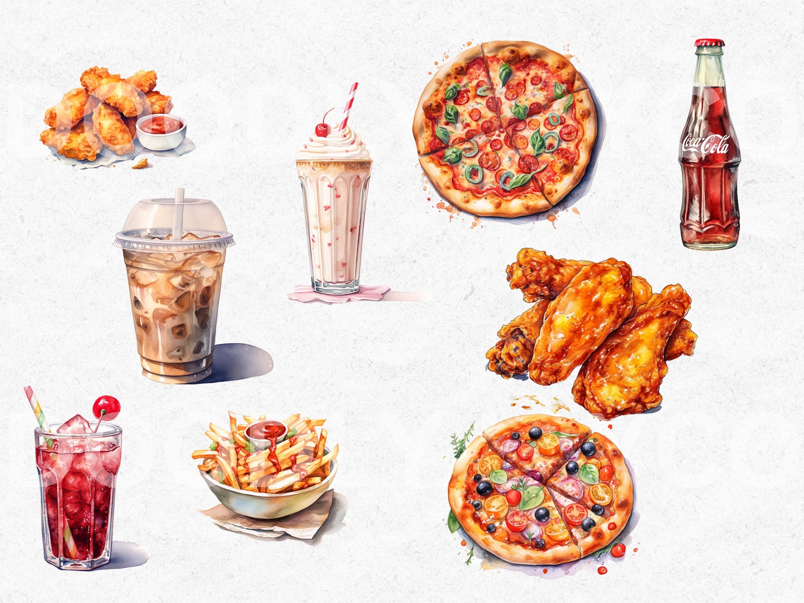 Fast Food Watercolour Clipart Pack Junk Food Clipart Pizza - Etsy