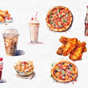 Fast Food Watercolour Clipart Pack Junk Food Clipart Pizza Burger Fizzy ...