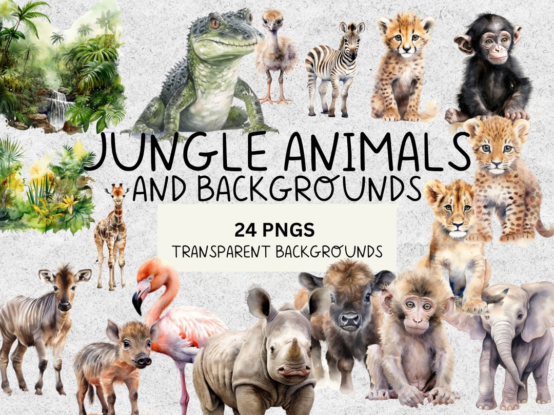 Safari Animals Clipart and Backgrounds Watercolour Animal - Etsy