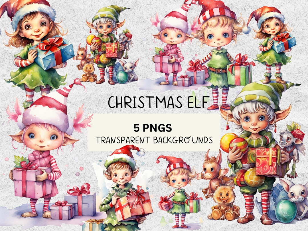 Christmas Elf Clipart Watercolour Christmas Clipart Festive Holiday ...