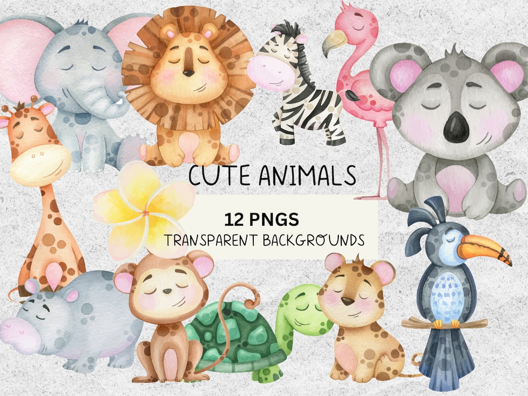 Safari Animal Clipart Cute Watercolour Safari Animal PNG Animal ...