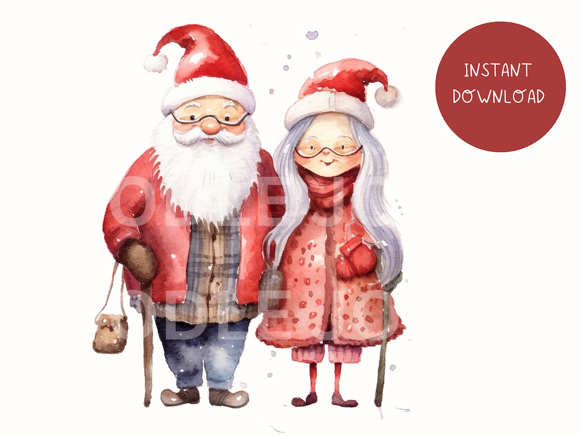 Mr and Mrs Claus Clipart Watercolour Christmas Clipart Holiday Clipart ...