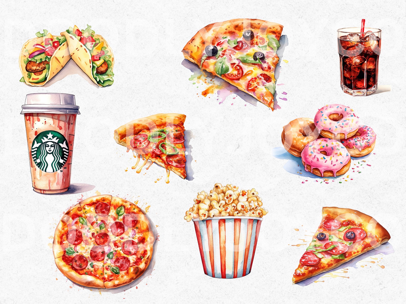 Fast Food Watercolour Clipart Pack Junk Food Clipart Pizza - Etsy
