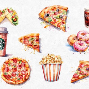 Fast Food Watercolour Clipart Pack Junk Food Clipart Pizza - Etsy