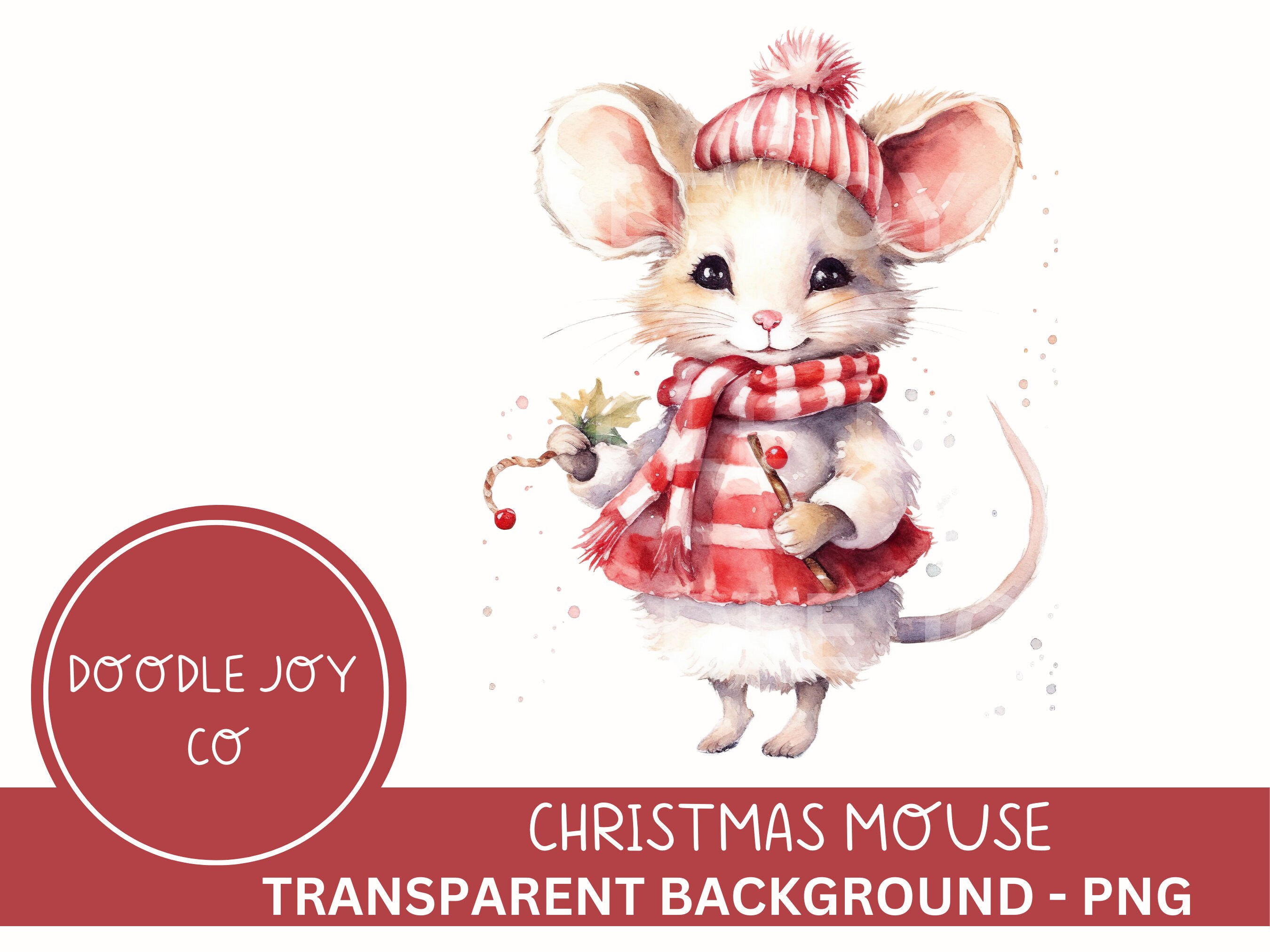 Christmas Mouse Watercolour Clipart Cute Christmas Animal Illustration ...
