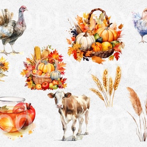 Thanksgiving Clipart Watercolour Harvest Clipart Pack Farm Animal ...