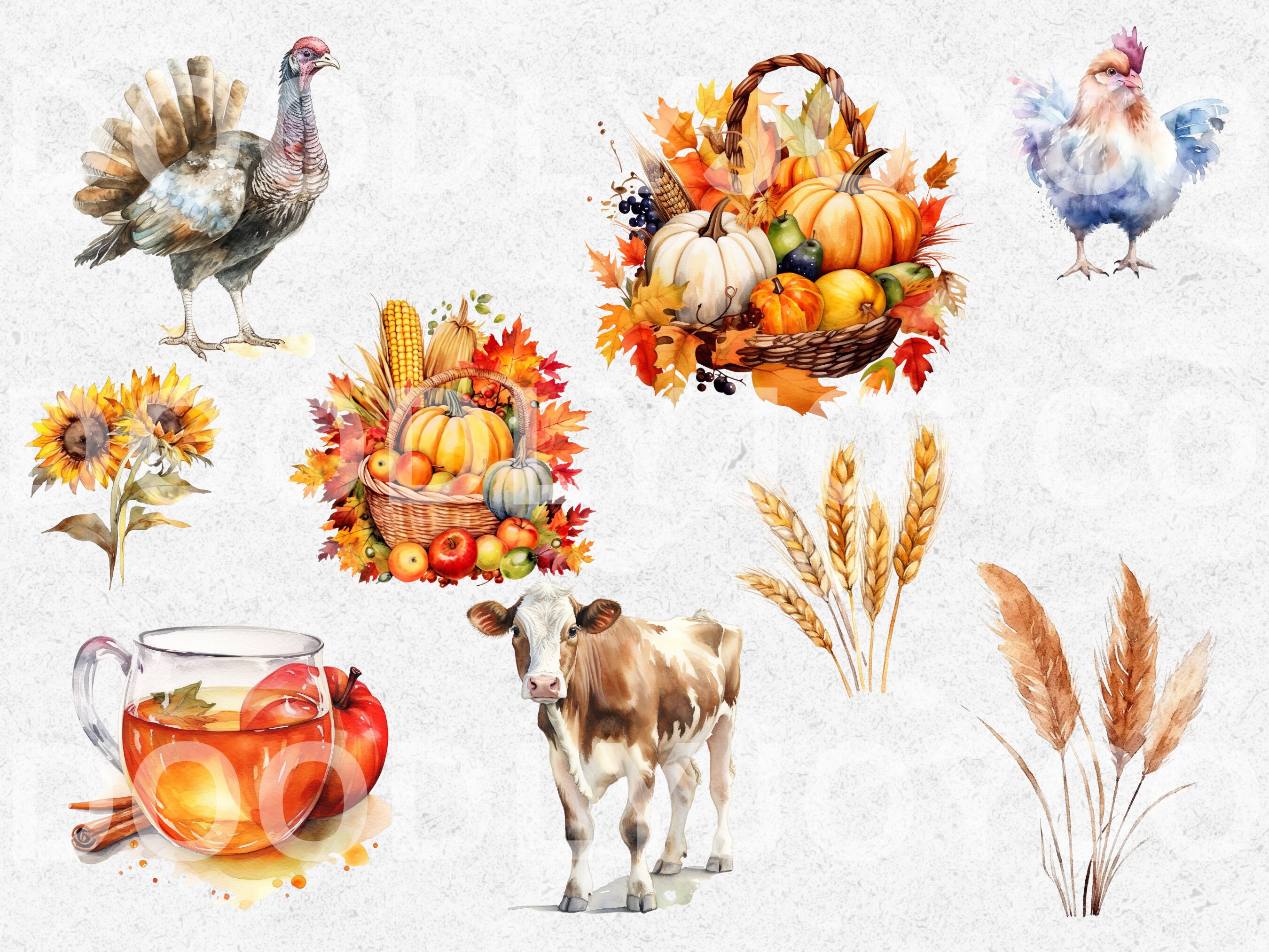 Thanksgiving Clipart Watercolour Harvest Clipart Pack Farm Animal ...