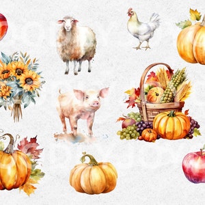 Thanksgiving Clipart Watercolour Harvest Clipart Pack Farm Animal ...