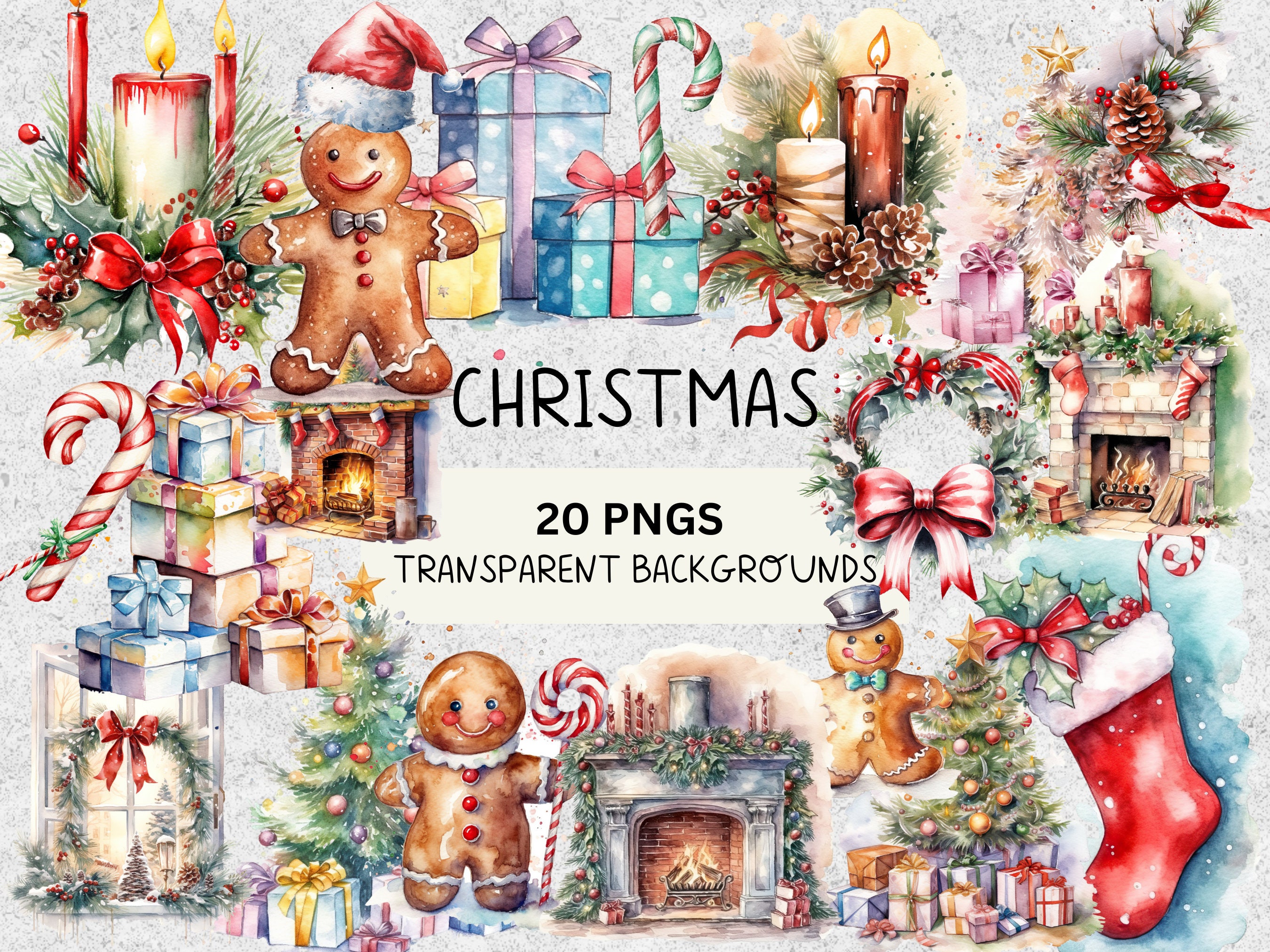 Christmas PNG Gingerbread Man Clipart Watercolour Christmas - Etsy