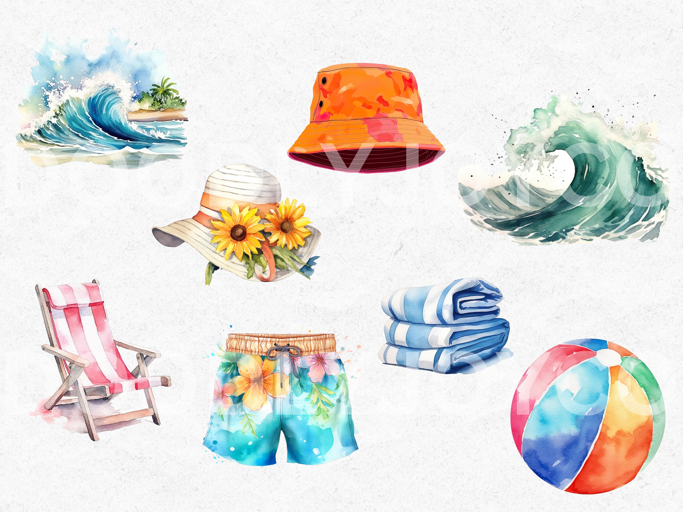 Summer Clipart Pack Summer Beach Transparent Png Clipart Watercolour ...