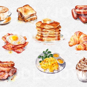Breakfast Food Watercolour Clipart Pack Food Clipart Pancake Cereal Egg ...