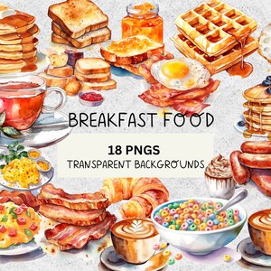 Breakfast Food Watercolour Clipart Pack Food Clipart Pancake Cereal Egg ...