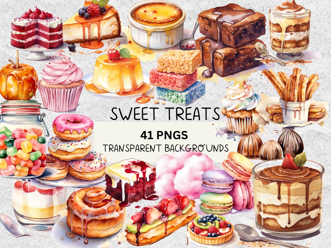 Sweet Watercolour Candy Clipart Pack Junk Food Clipart Sweets Cakes Ice ...