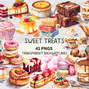 Sweet Watercolour Candy Clipart Pack Junk Food Clipart Sweets Cakes Ice ...